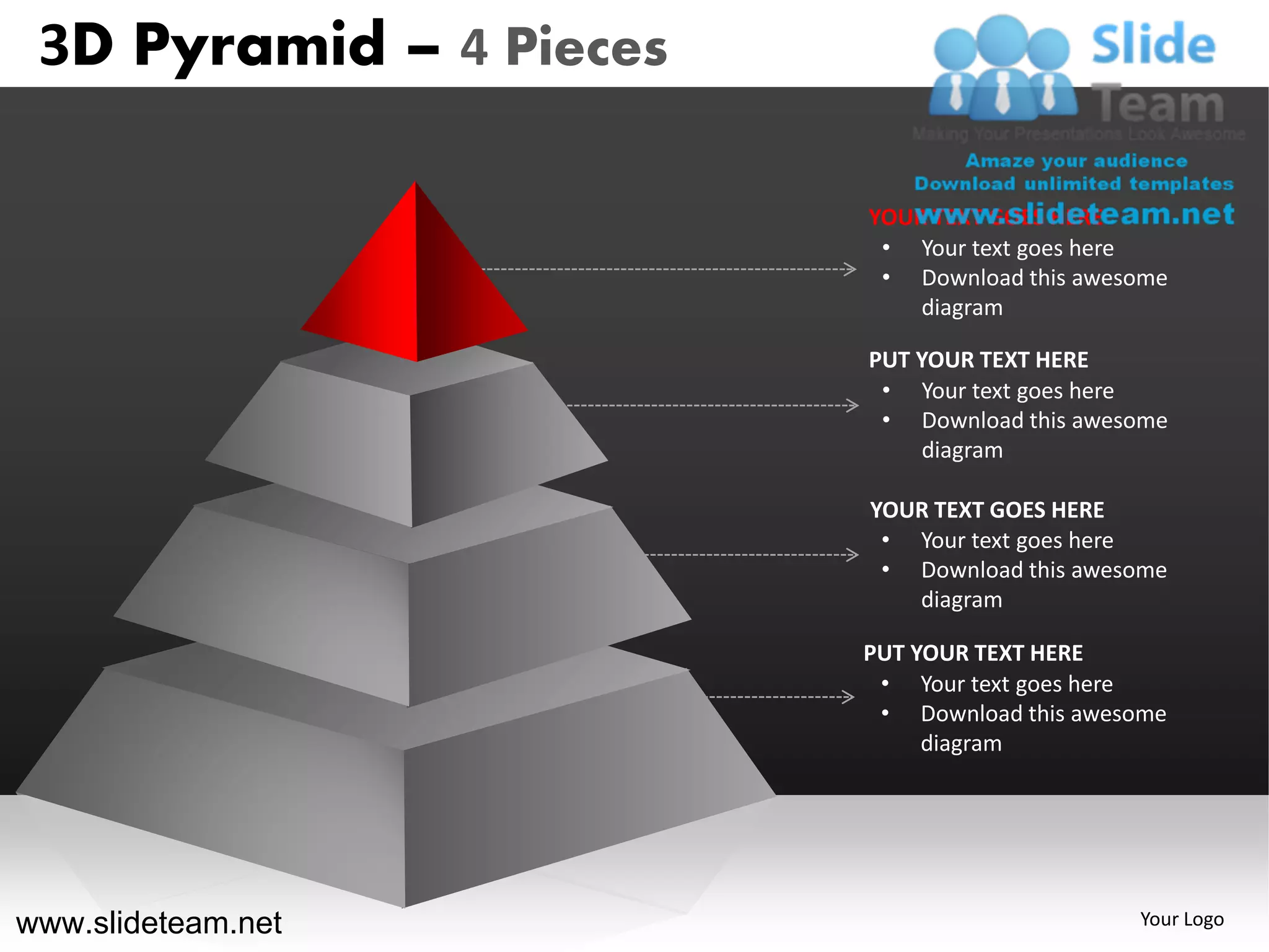 3d pyramid stacked shapes chart 4 pieces powerpoint ppt slides. | PDF ...