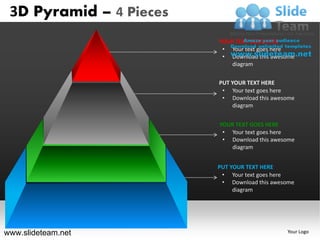 3d pyramid stacked shapes chart 4 pieces powerpoint presentation slides ...