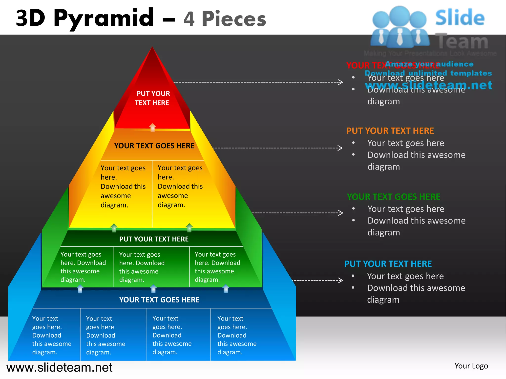 3d pyramid stacked shapes chart 4 pieces powerpoint presentation ...