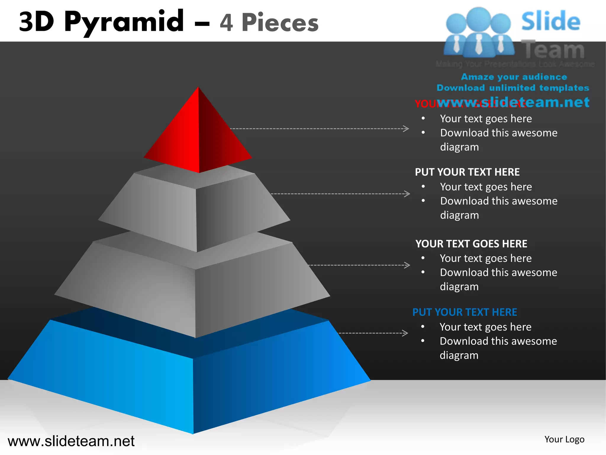 3d pyramid stacked shapes chart 4 pieces powerpoint presentation ...