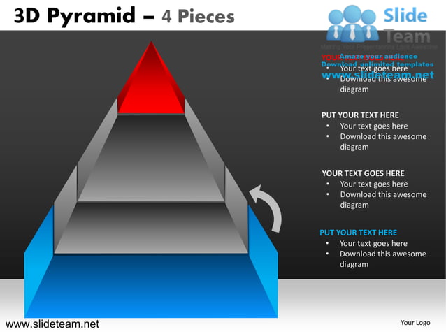 3d pyramid stacked shapes chart 4 pieces powerpoint presentation ...