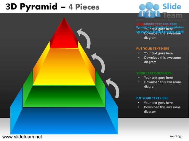 3d pyramid stacked shapes chart 4 pieces powerpoint presentation ...