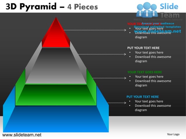 3d pyramid stacked shapes chart 4 pieces powerpoint presentation ...