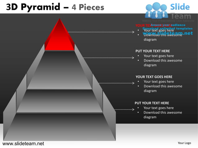 3d pyramid stacked shapes chart 4 pieces powerpoint presentation ...
