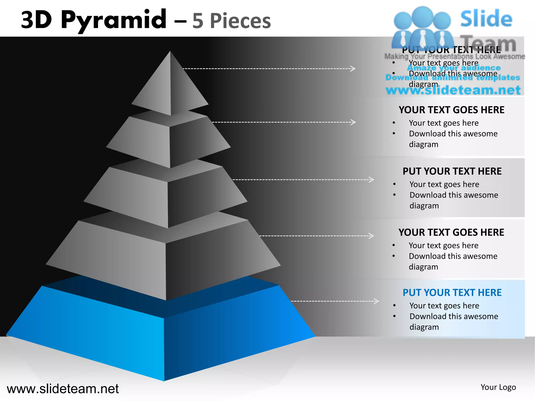 3d pyramid stacked shapes chart 5 pieces powerpoint ppt templates. | PDF
