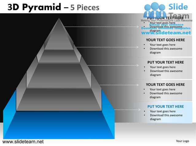 3d pyramid stacked shapes chart 5 pieces powerpoint ppt templates. | PDF