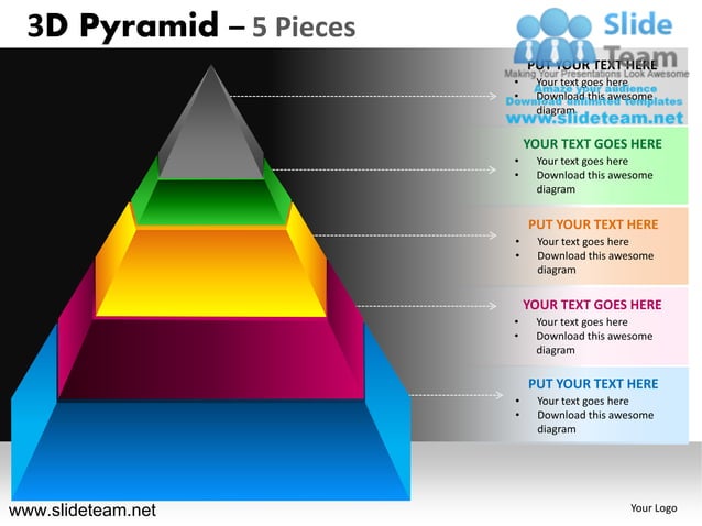 3d pyramid stacked shapes chart 5 pieces powerpoint presentation slides ...