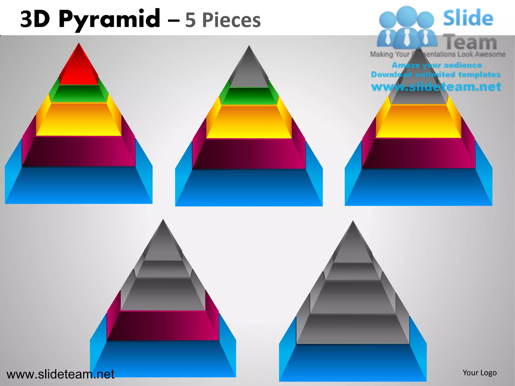 3d pyramid stacked shapes chart 5 pieces powerpoint presentation ...