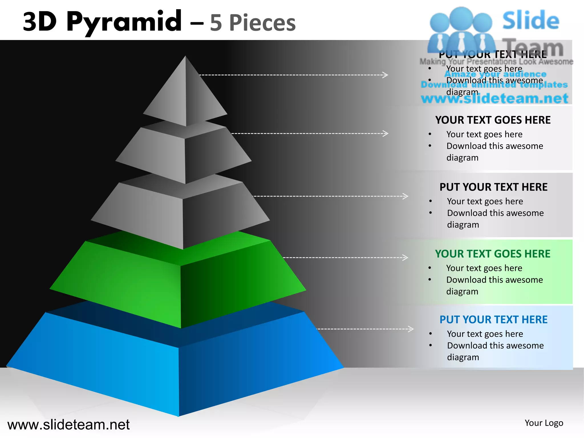 3d pyramid stacked shapes chart 5 pieces powerpoint presentation ...