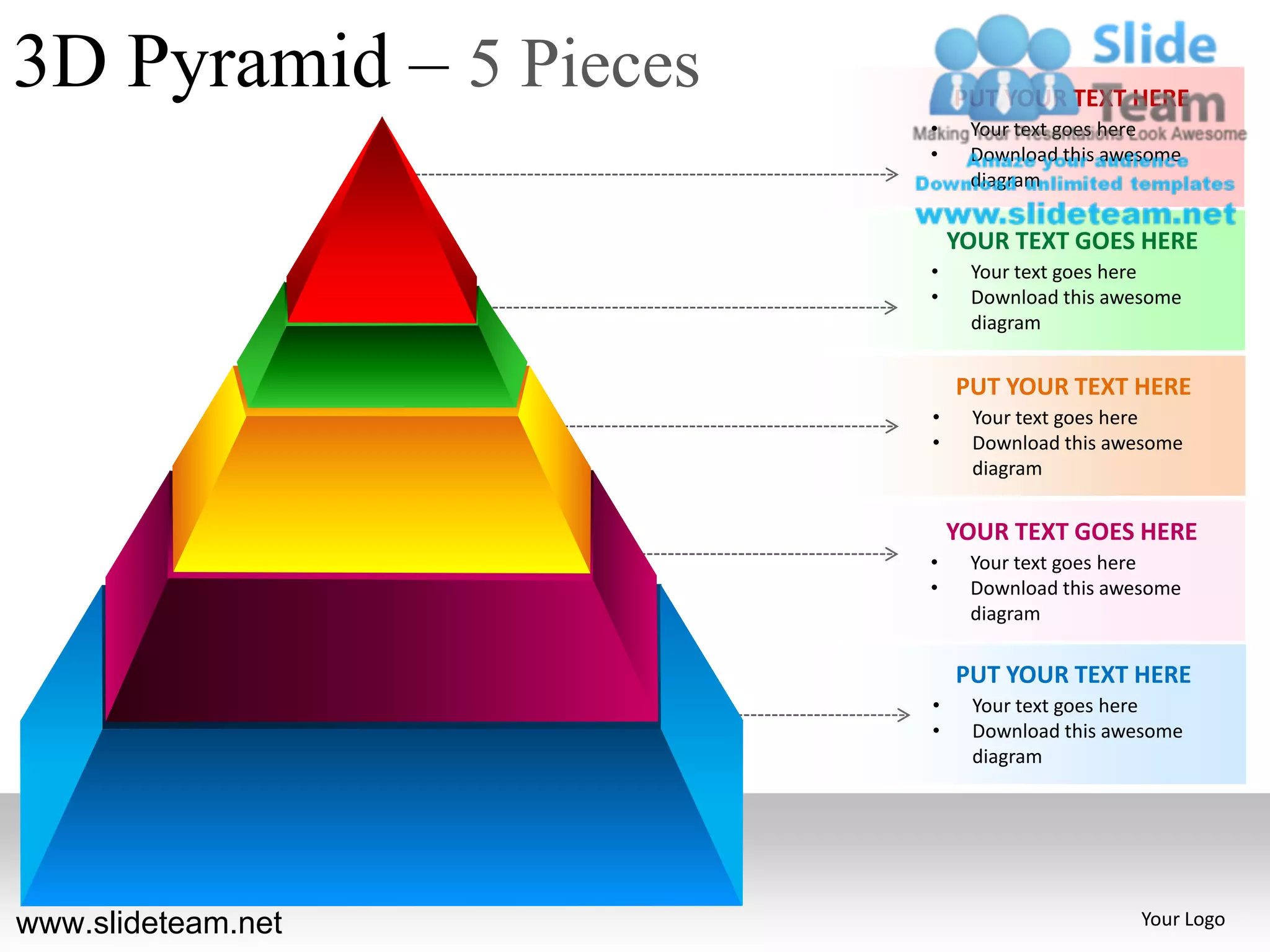 3d pyramid stacked shapes chart 5 pieces powerpoint presesntation ...