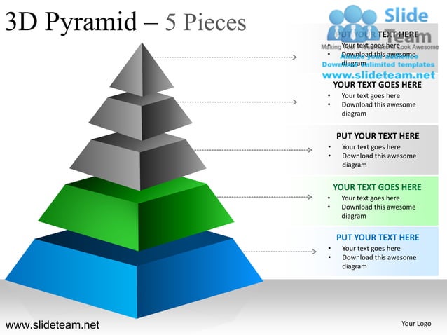 3d pyramid stacked shapes chart 5 pieces powerpoint presesntation ...