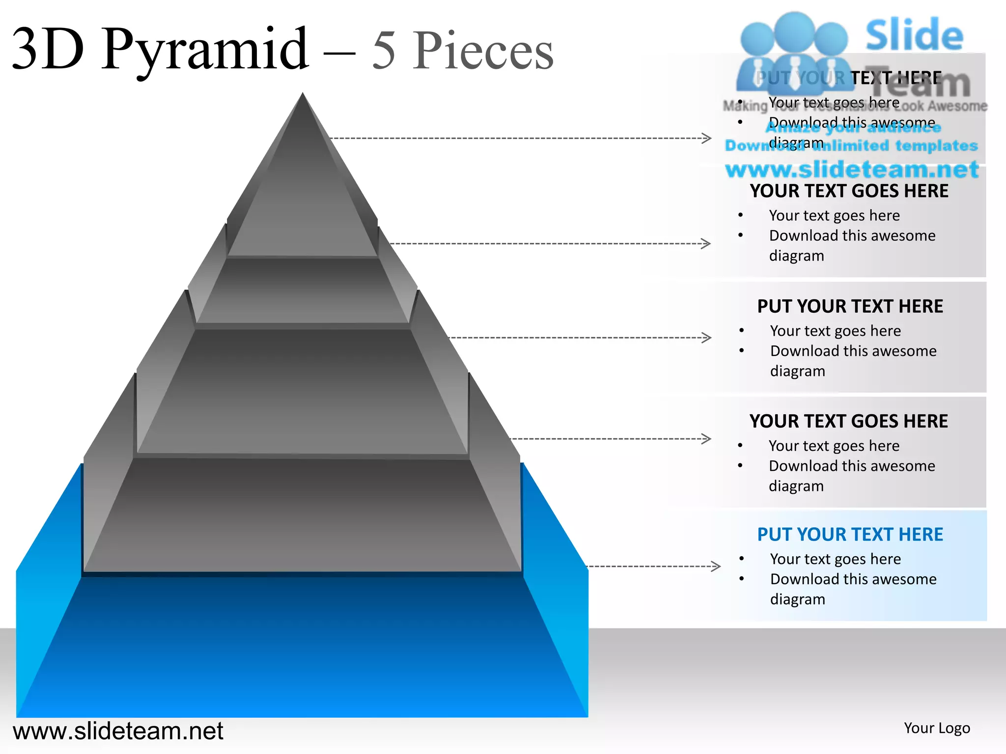 3d pyramid stacked shapes chart 5 pieces powerpoint presesntation ...