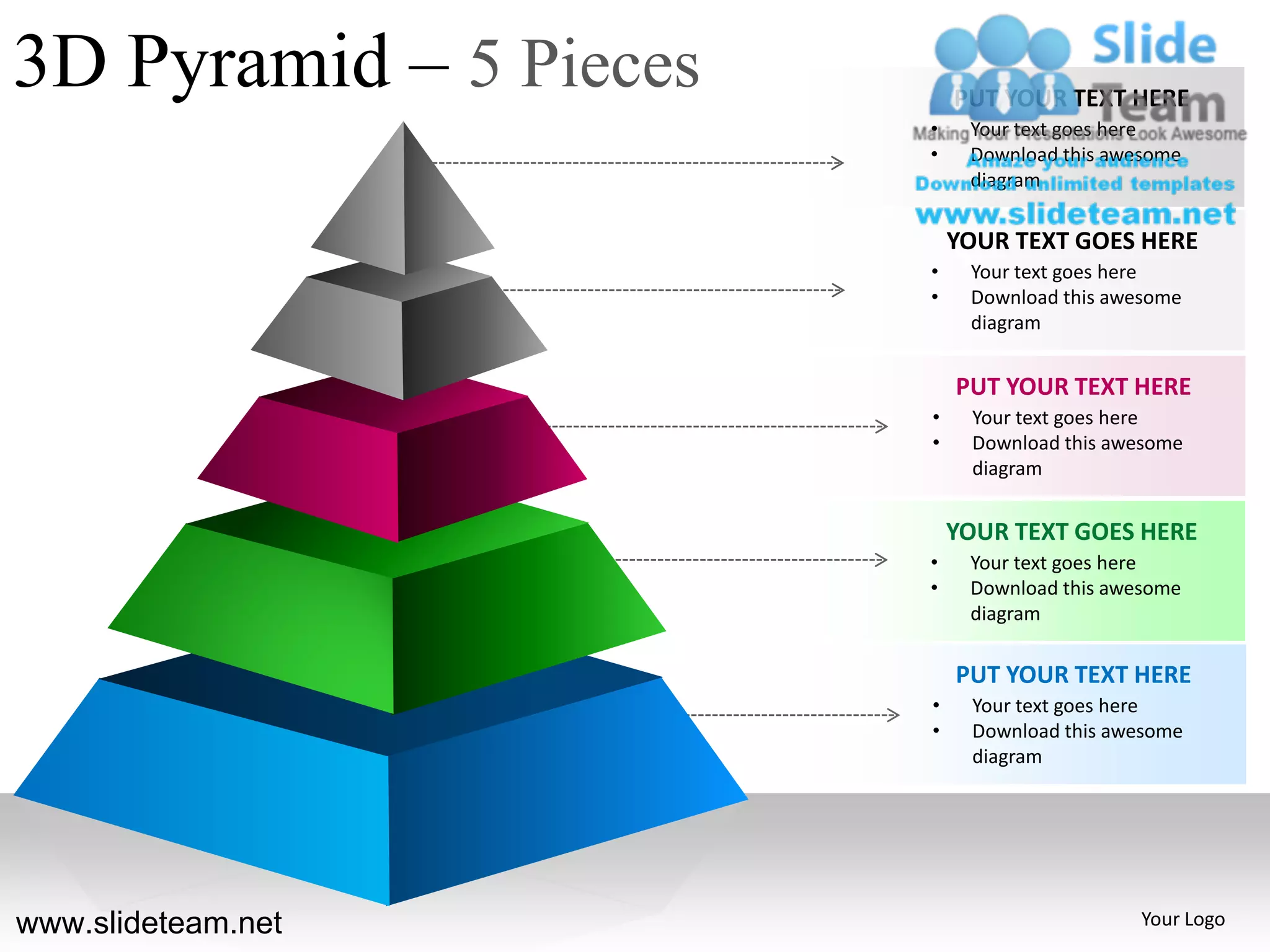 3d pyramid stacked shapes chart 5 pieces powerpoint presesntation ...