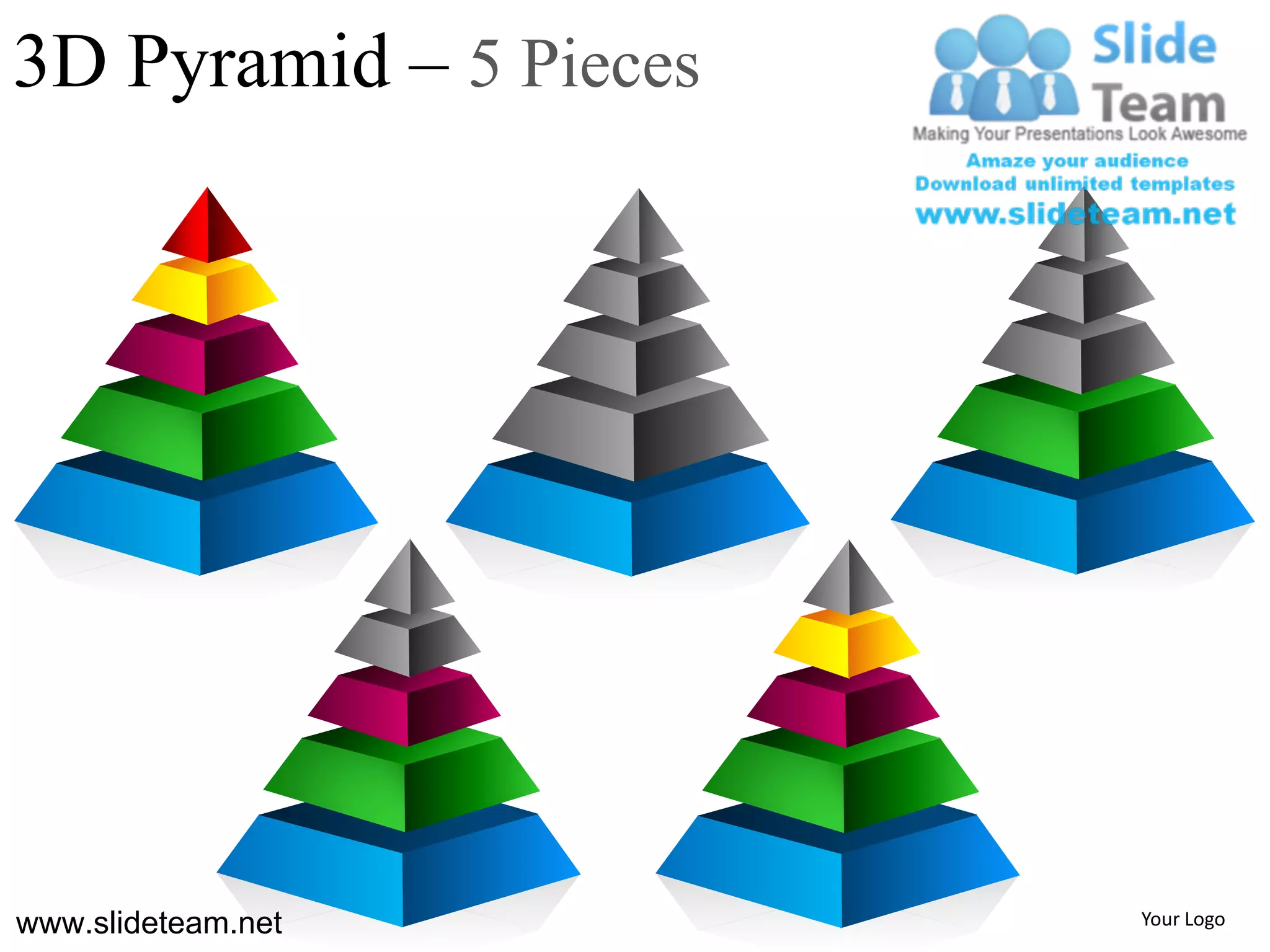 3d pyramid stacked shapes chart 5 pieces powerpoint presesntation ...