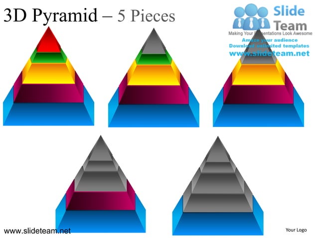 3d pyramid stacked shapes chart 5 pieces powerpoint presesntation ...