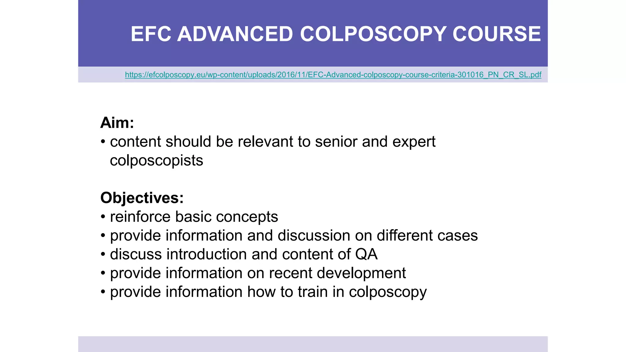 Xavier Carcopino - EFC Certification of colposcopy courses | PDF