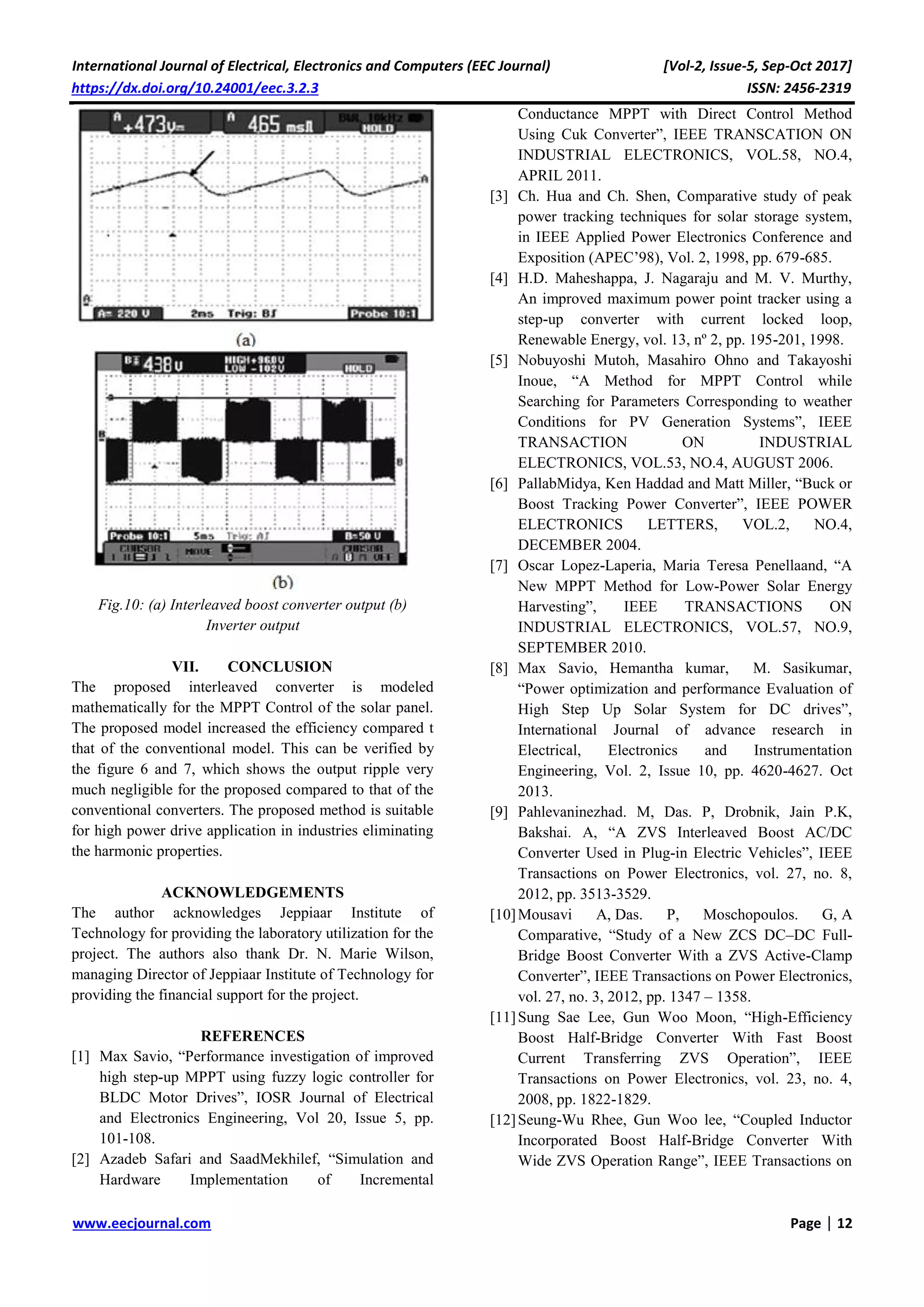 Drive Applications of Fuzzy Logic Controlled Interleaved Boost Converter for Maximum Power Point ...