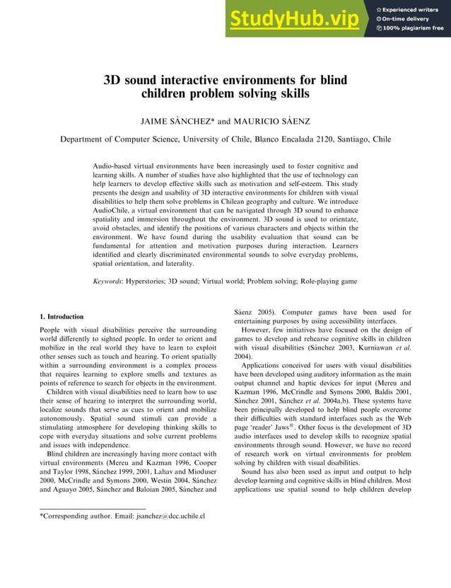 3D Sound Interactive Environments For Blind Children Problem Solving Skills | PDF | Digital ...
