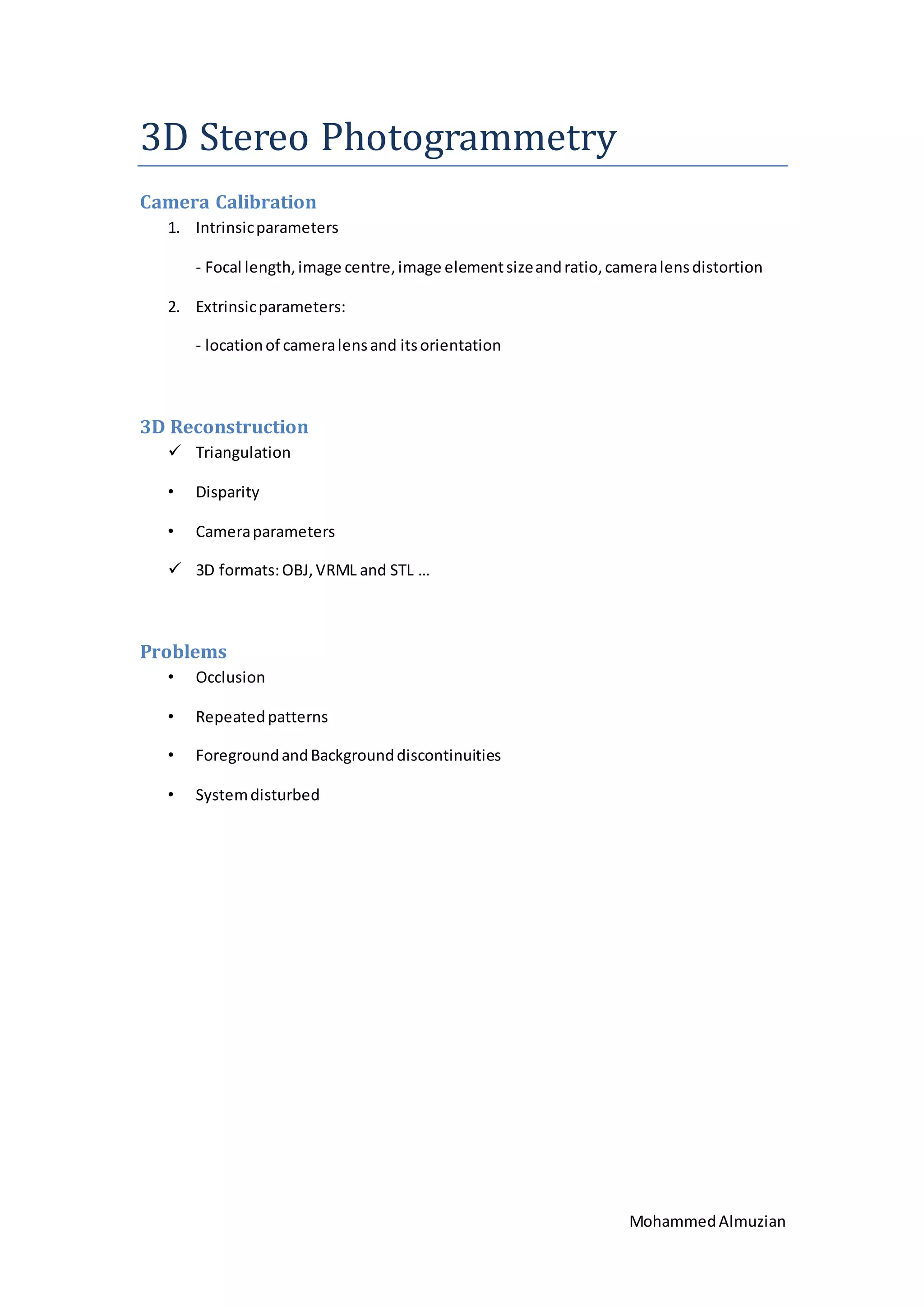 3 d stereo photogrammetry / for orthodontists by Almuzian | DOCX