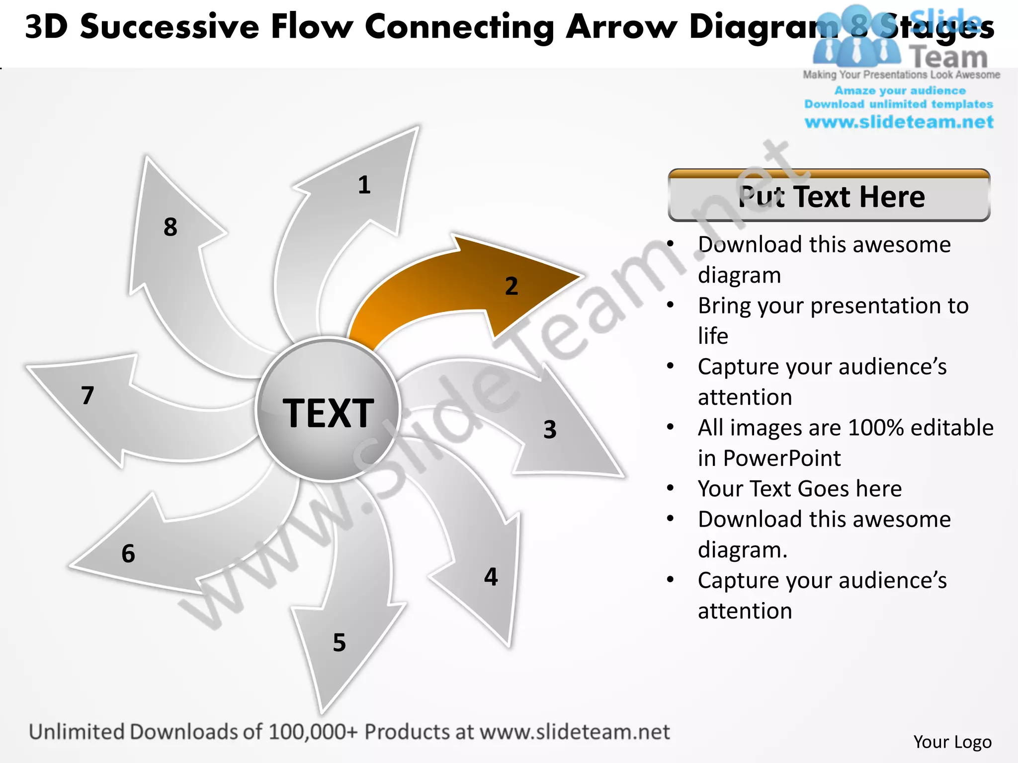 3d successive flow connecting arrow diagram 8 stages circular chart power point slides | PDF