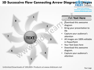 3d successive flow connecting arrow diagram 8 stages circular chart ...