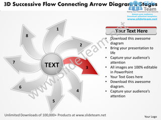 3d successive flow connecting arrow diagram 8 stages circular chart ...