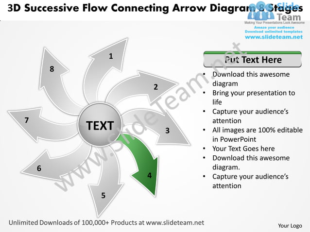 3d successive flow connecting arrow diagram 8 stages circular chart ...