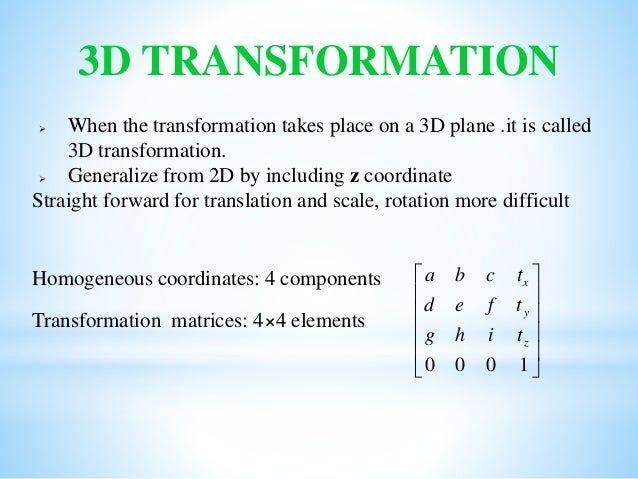 3D Transformation 3D Transformation