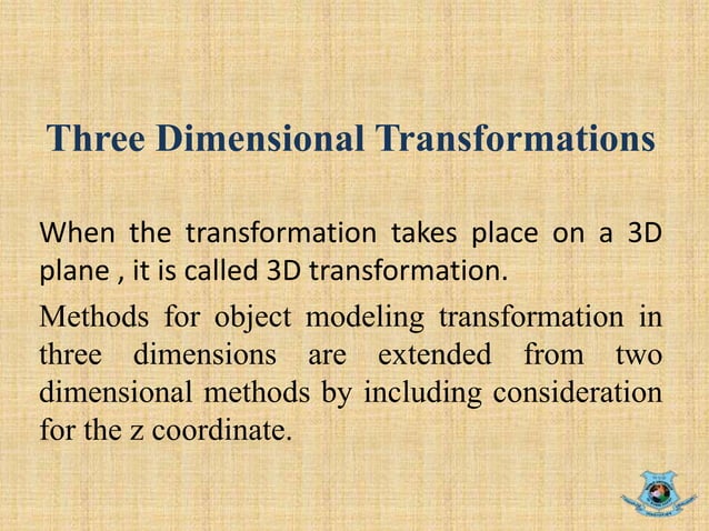 3D Transformation in Computer Graphics | PPTX | 3-D Graphics | Computer ...