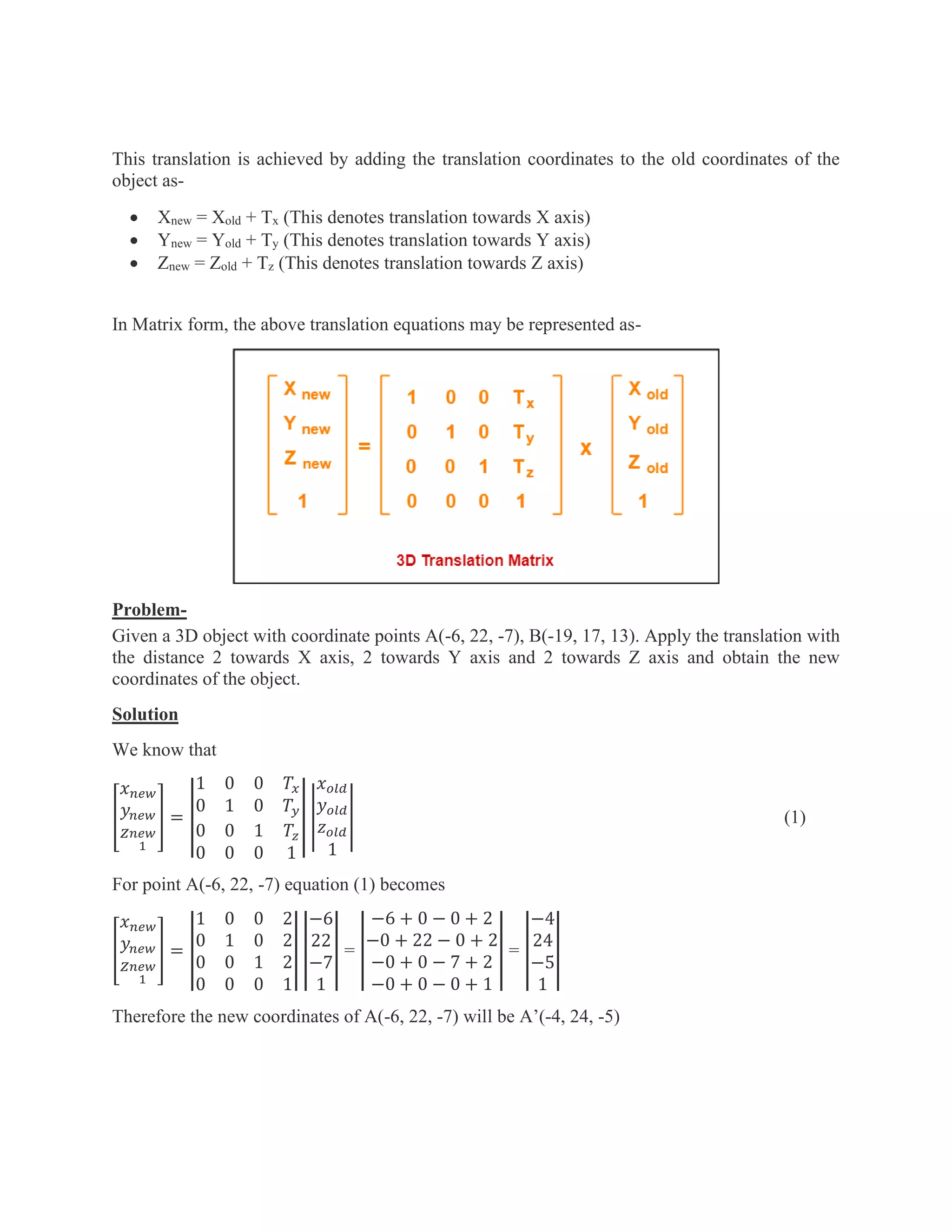 3D Transformation in Computer Graphics | PDF