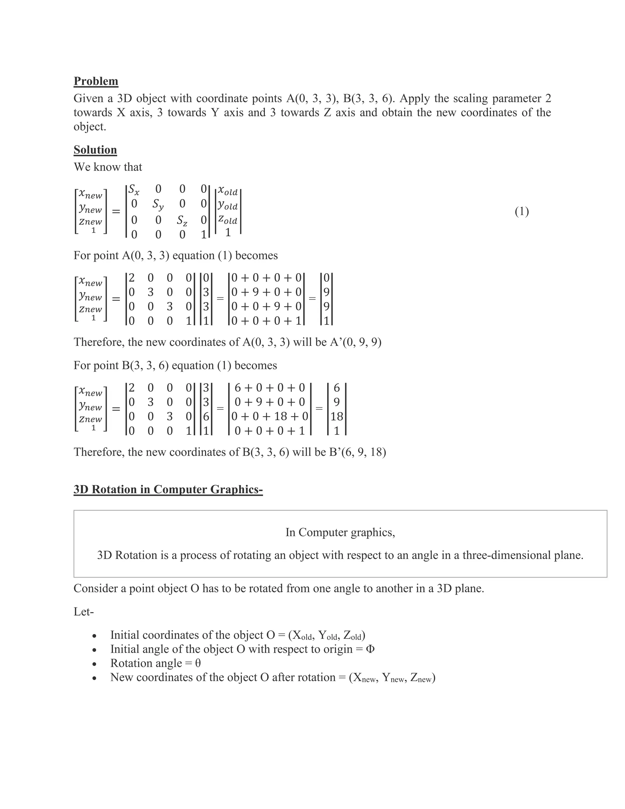 3D Transformation in Computer Graphics | PDF
