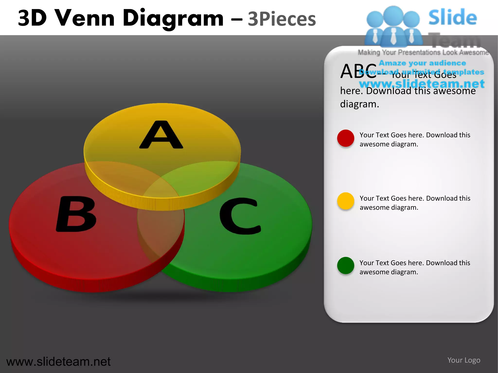 3d venn diagram 2 and 3 pieces powerpoint ppt slides. | PDF