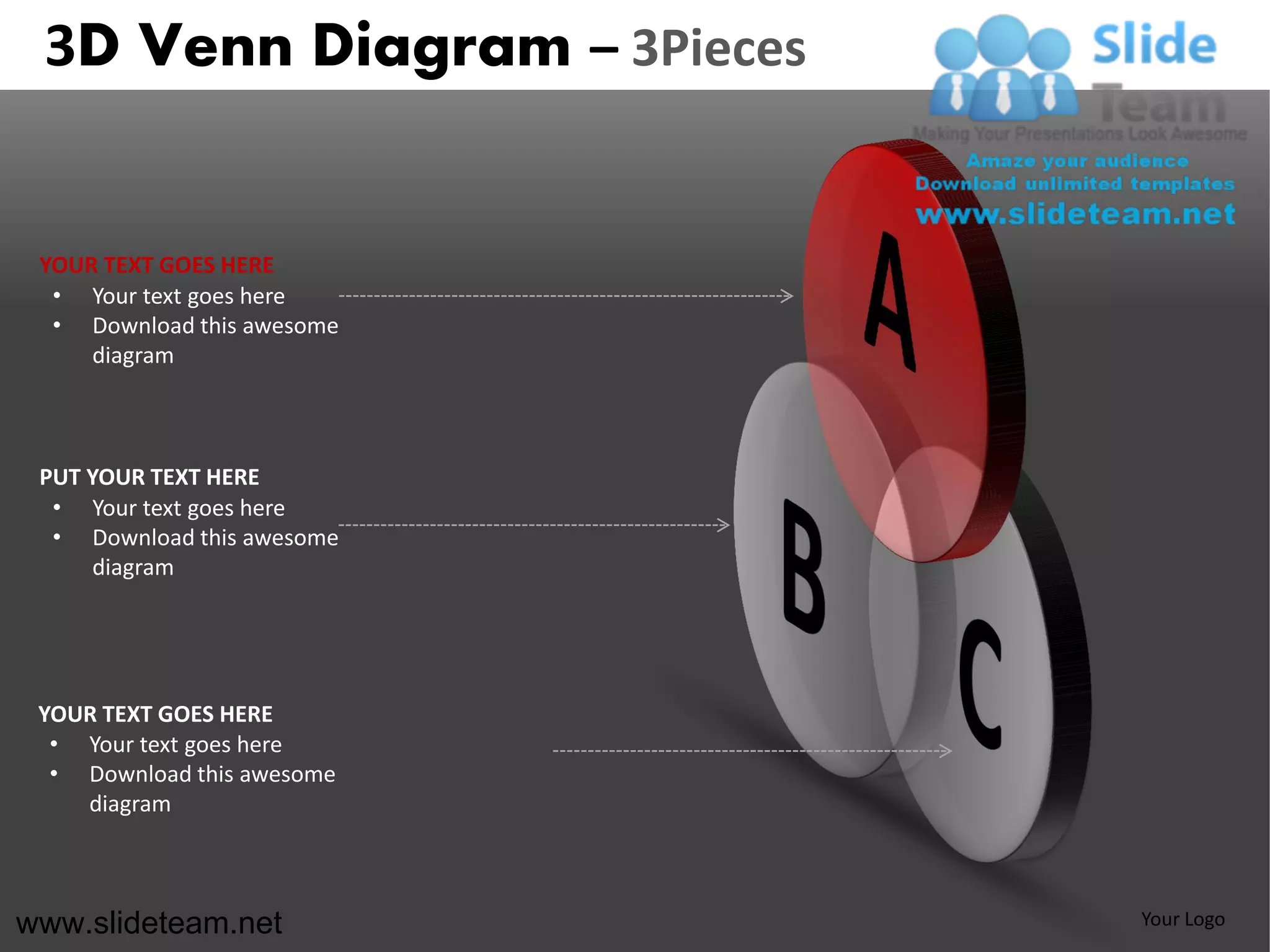 3d venn diagram 2 and 3 pieces powerpoint ppt slides. | PDF
