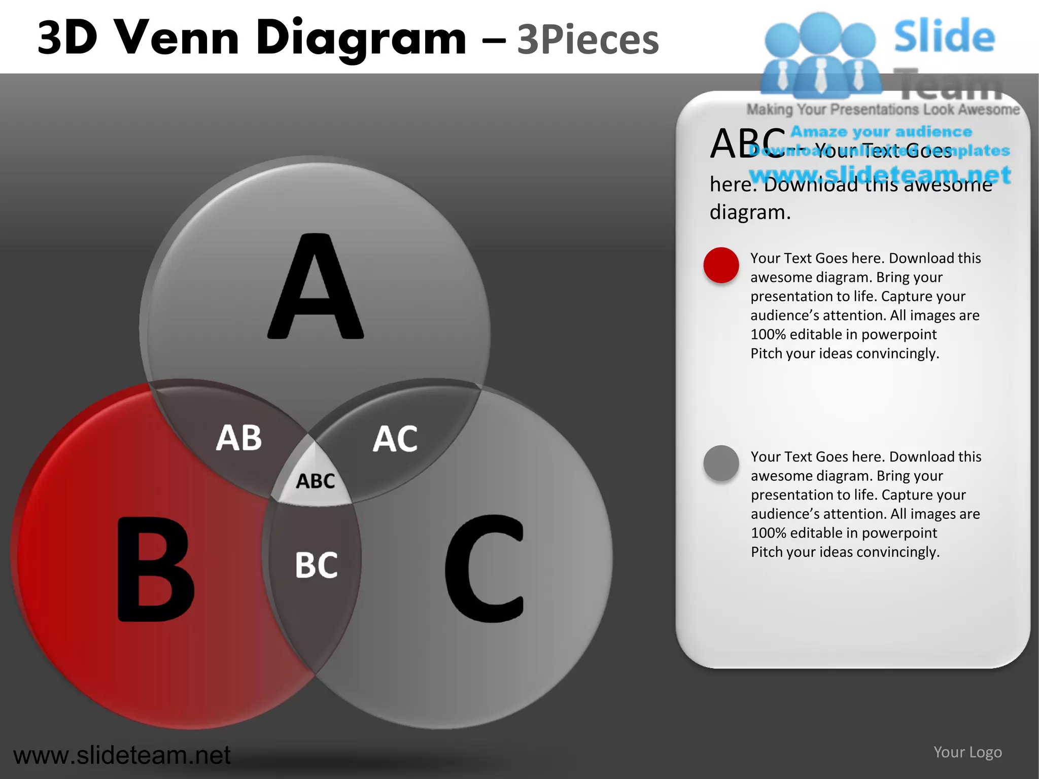 3d venn diagram 2 and 3 pieces powerpoint ppt slides. | PDF