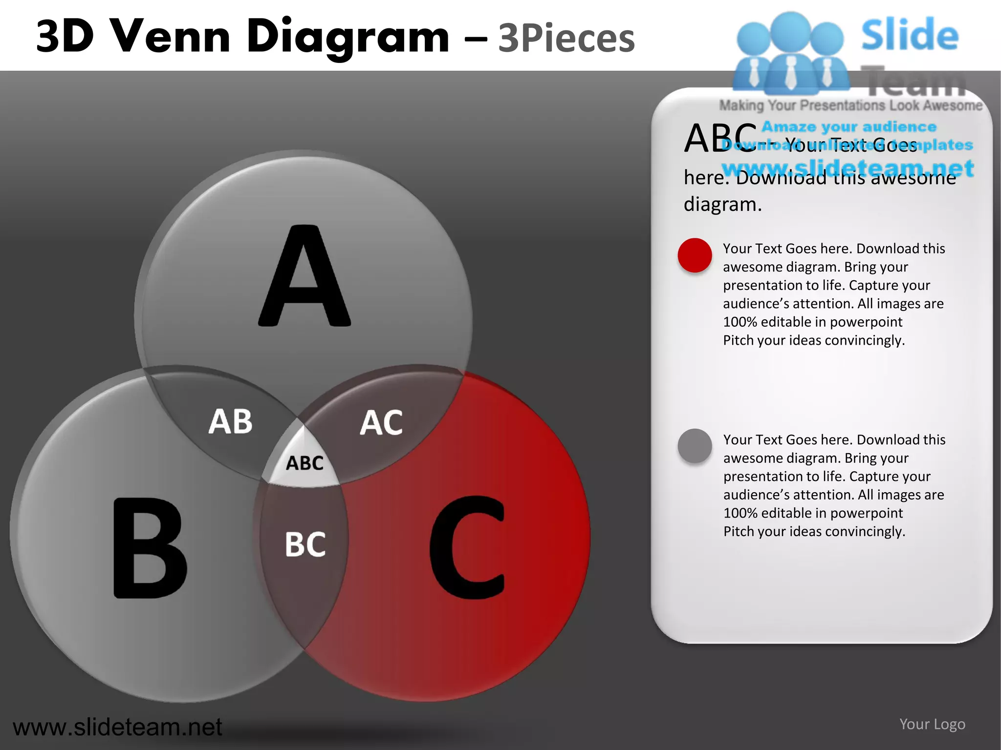 3d venn diagram 2 and 3 pieces powerpoint ppt slides. | PDF