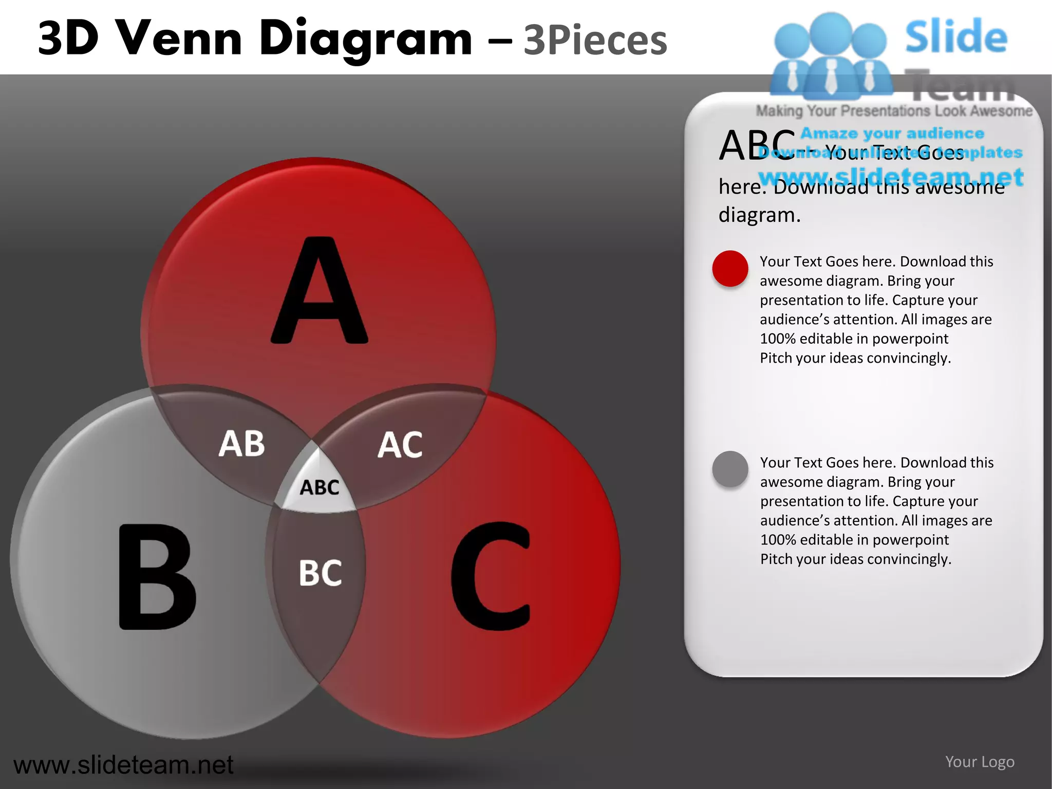 3d venn diagram 2 and 3 pieces powerpoint ppt slides. | PDF
