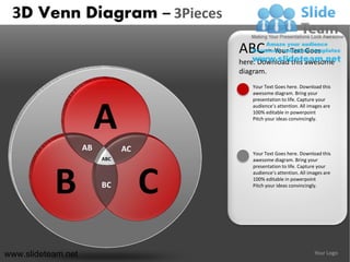 3d venn diagram 2 and 3 pieces powerpoint ppt slides. | PDF