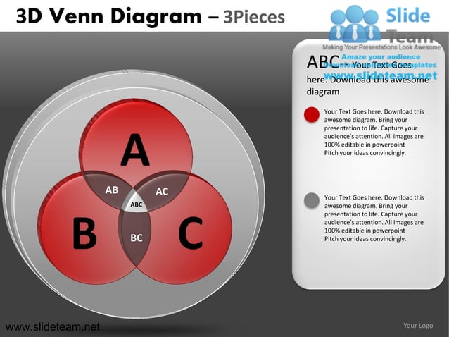 3d venn diagram 2 and 3 pieces powerpoint ppt slides. | PDF