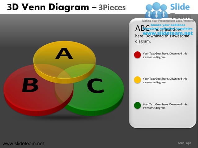 3d venn diagram 2 and 3 pieces powerpoint ppt slides. | PDF