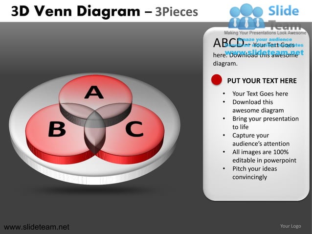 3d venn diagram 2 and 3 pieces powerpoint ppt slides. | PDF
