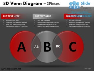 3d venn diagram 2 and 3 pieces powerpoint ppt slides. | PDF