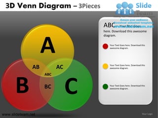 3d venn diagram 2 and 3 pieces powerpoint ppt slides. | PDF