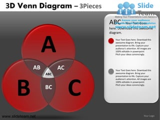 3d venn diagram 2 and 3 pieces powerpoint ppt templates. | PDF