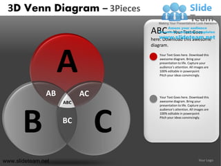 3d venn diagram 2 and 3 pieces powerpoint ppt templates. | PDF