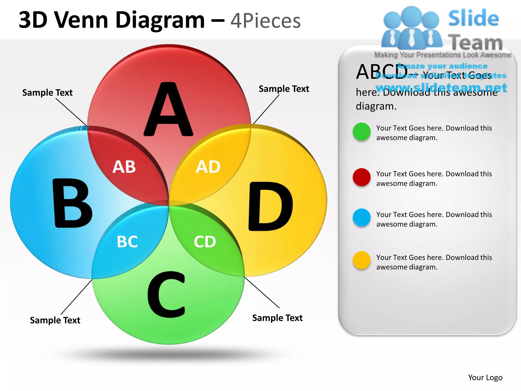 3d venn diagram 4 pieces powerpoint presentation slides ppt templates ...