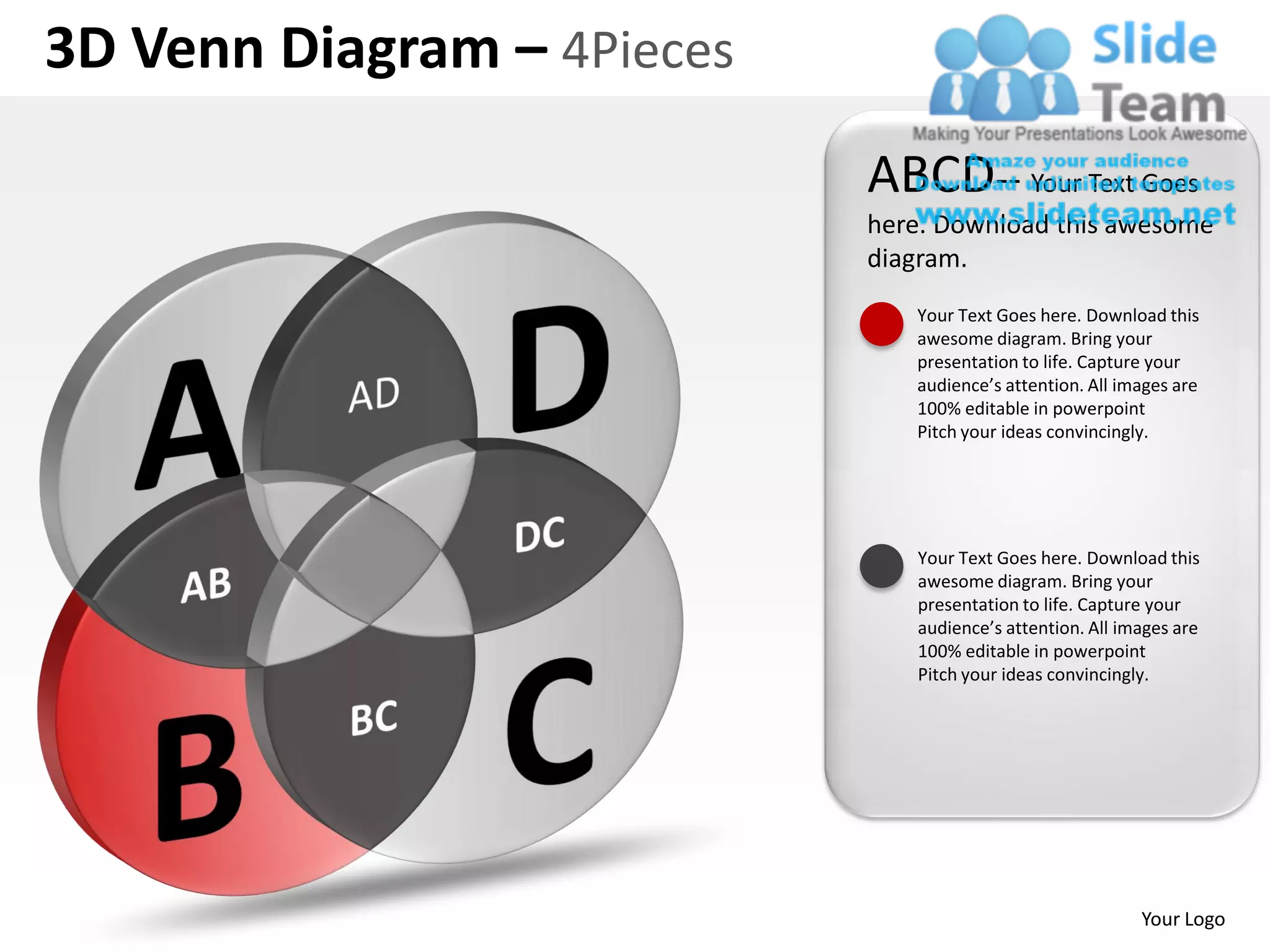 3d venn diagram 4 pieces powerpoint presentation slides ppt templates ...