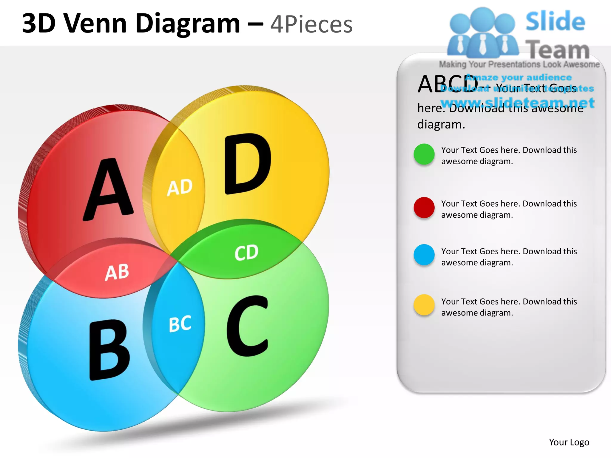 3d venn diagram 4 pieces powerpoint presentation slides ppt templates ...