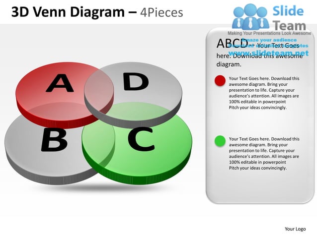 3d venn diagram 4 pieces powerpoint presentation slides ppt templates | PPT