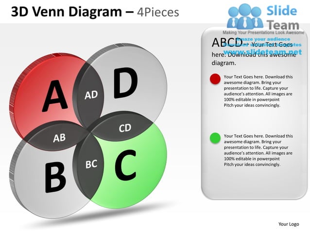 3d venn diagram 4 pieces powerpoint presentation slides ppt templates ...
