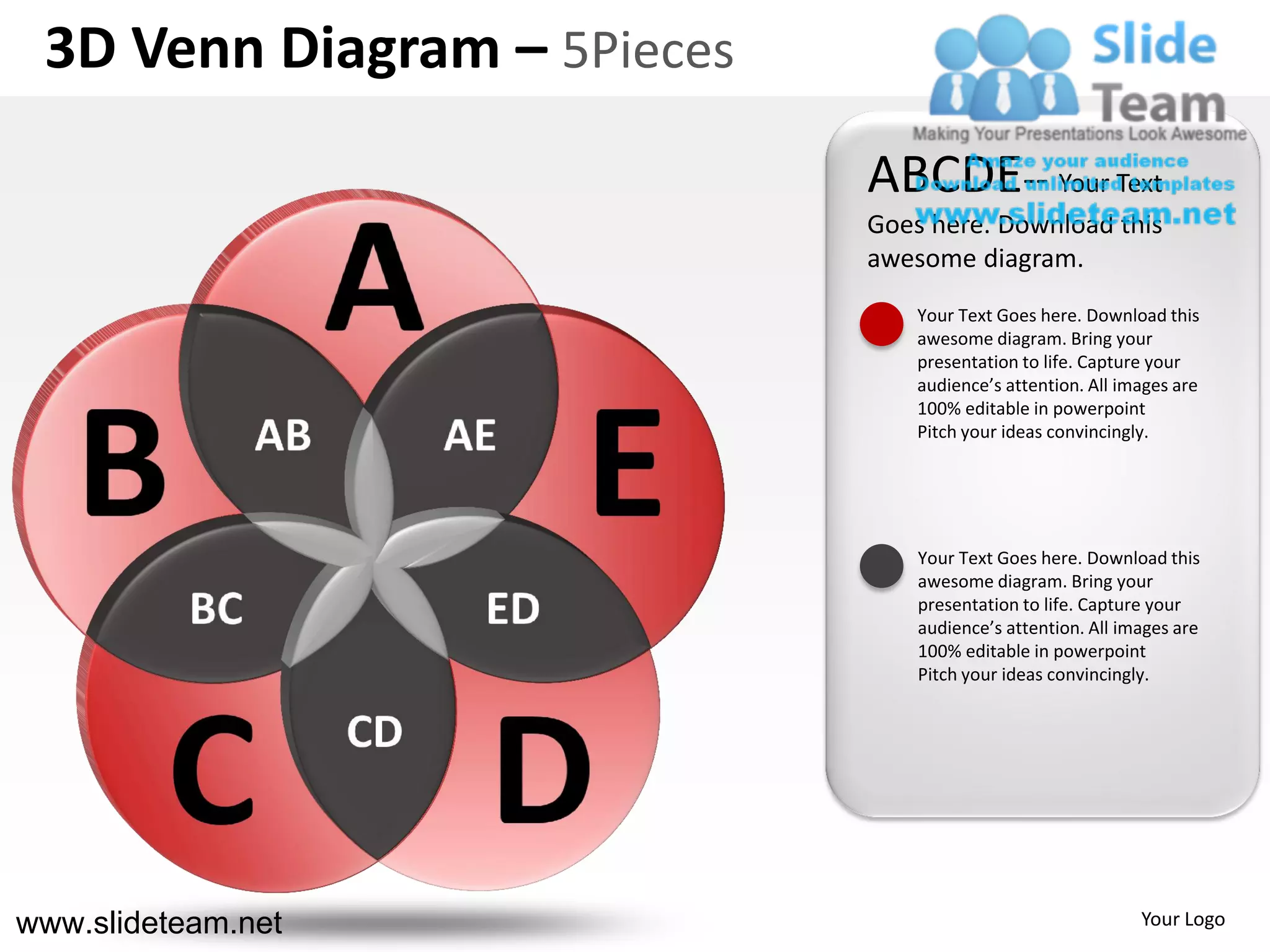 3d venn diagram 5 pieces powerpoint ppt templates. | PDF